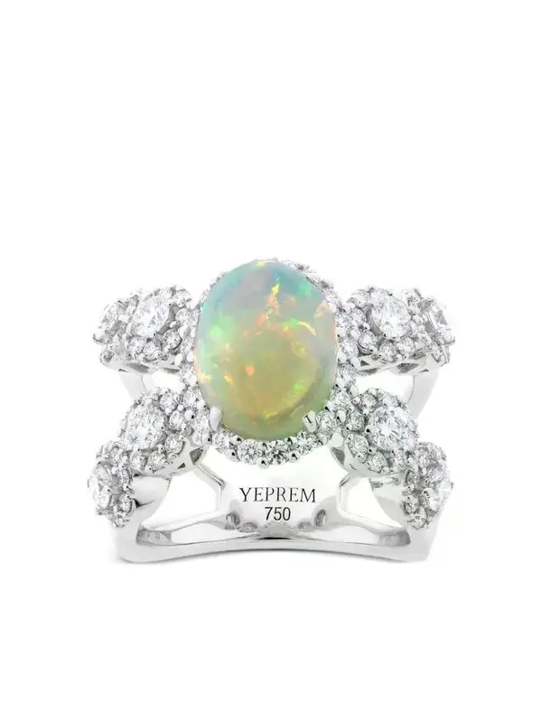 Yeprem 18k White Gold, Diamond, And Opal Ring - Silver