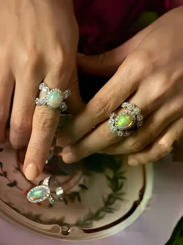 Yeprem 18k White Gold, Diamond, And Opal Ring