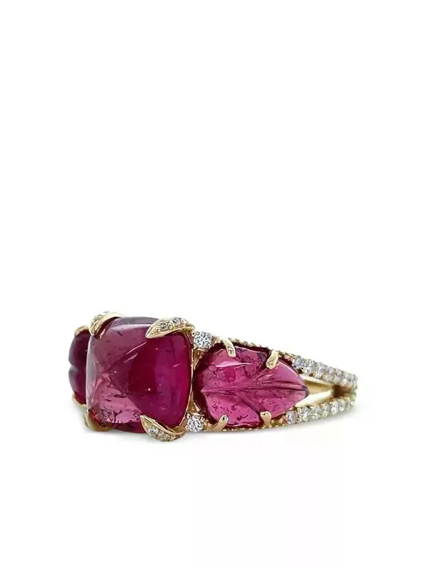 Piranesi 18k Yellow Gold Diamond And Tourmaline Ring - Pink