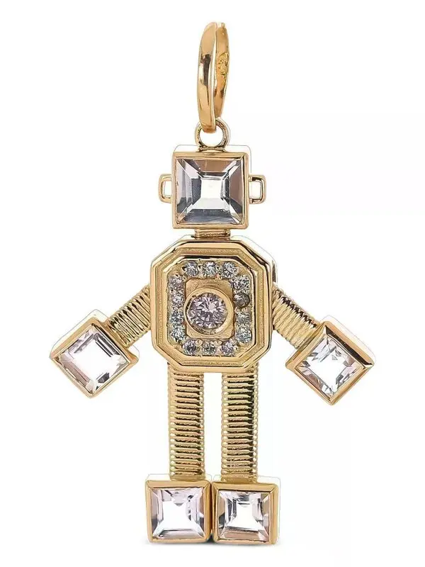 VAN ROBOT 18k Yellow Diamond, And Morganite Robot Pendant - Gold