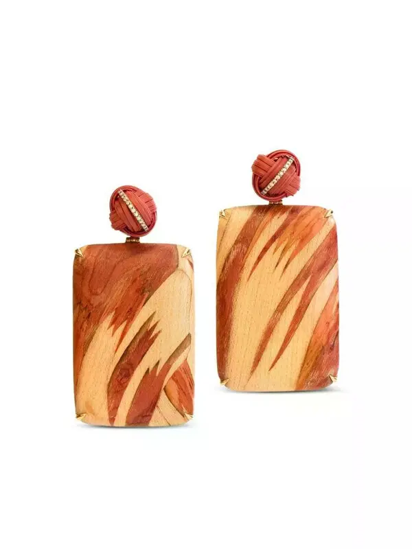 SILVIA FURMANOVICH 18k Yellow Gold Marquetry Bamboo Diamond Earrings - Orange