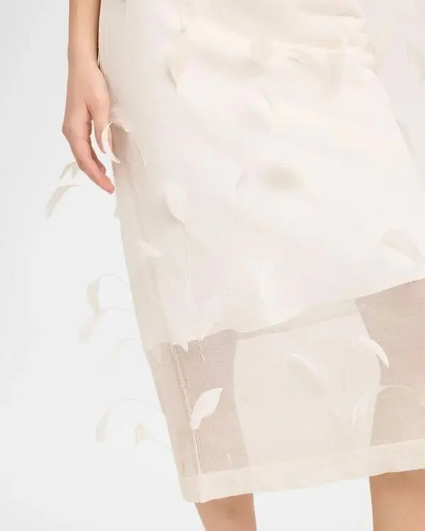 JIL SANDER Feather-trimmed Sheer Silk Midi Dress - Natural