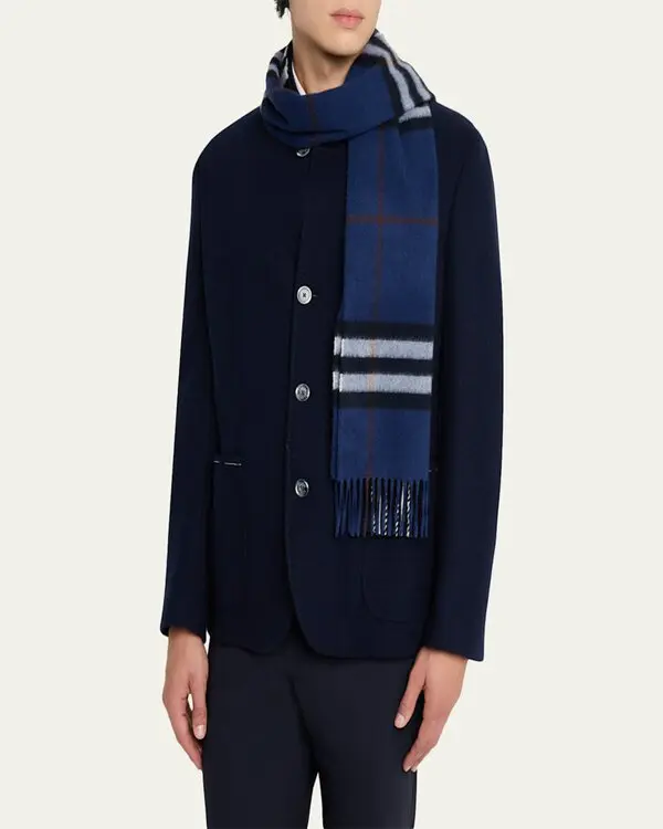 Burberry Cashmere Check Scarf - Blue