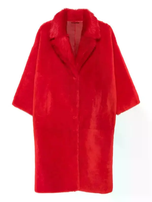 LISKA Fur-collar Coat - Red