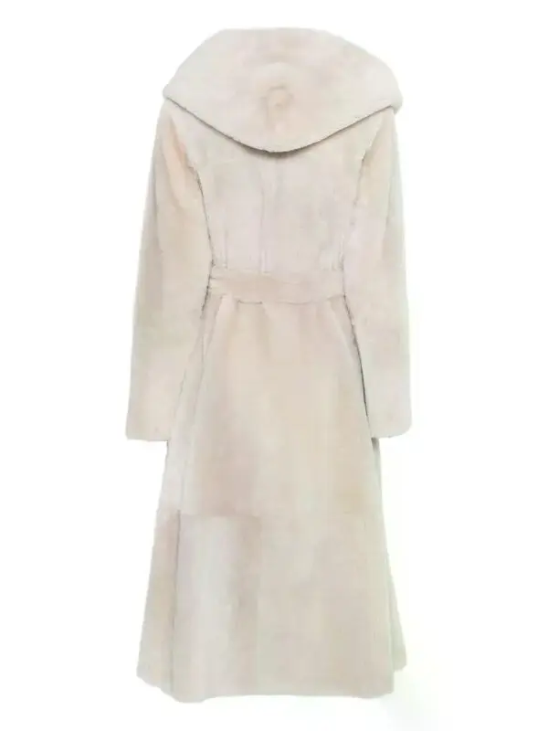 LISKA Hooded Belted Shearling Coat - Neutrals
