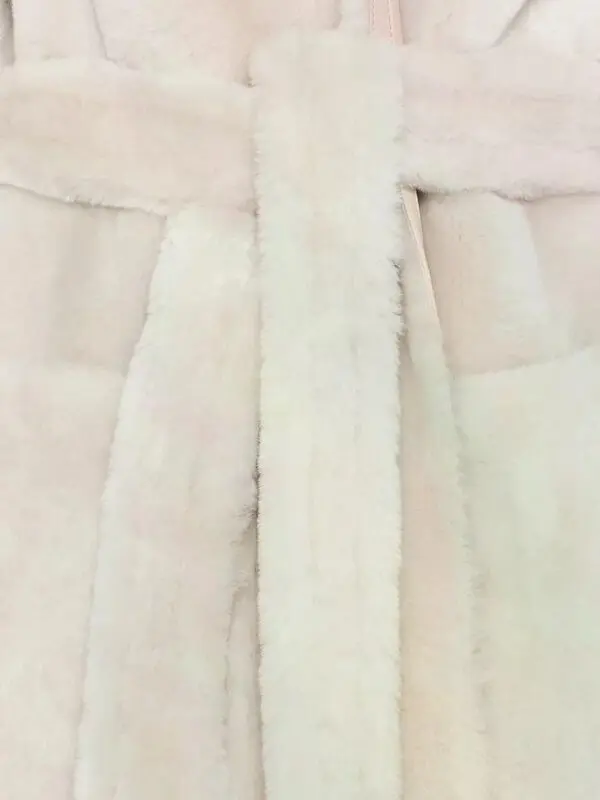 LISKA Hooded Belted Shearling Coat - Neutrals