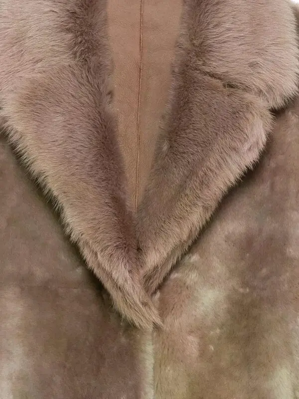 LISKA Wide-lapel Sheepskin Coat - Brown