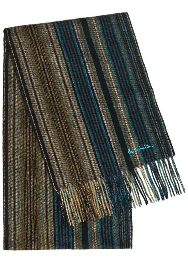 Paul Smith Trent Striped Logo-embroidered Wool Scarf - Black