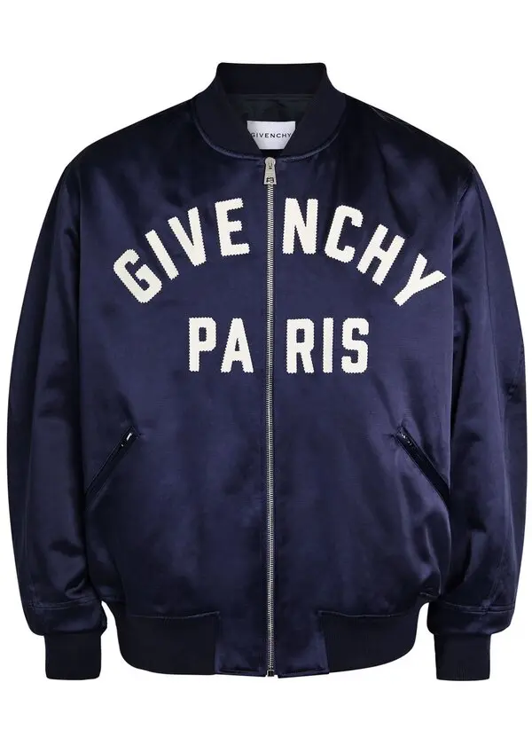 Givenchy Logo-appliquéd Satin Bomber Jacket - Navy