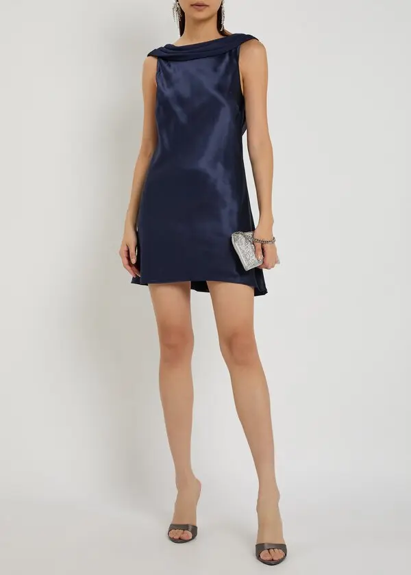 Reformation Jonelle Silk Mini Dress - Navy | Editorialist