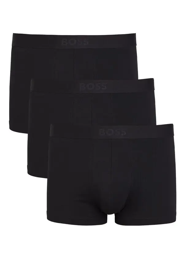 BOSS Stretch-cotton Boxer Trunks- Set Of Three - Black