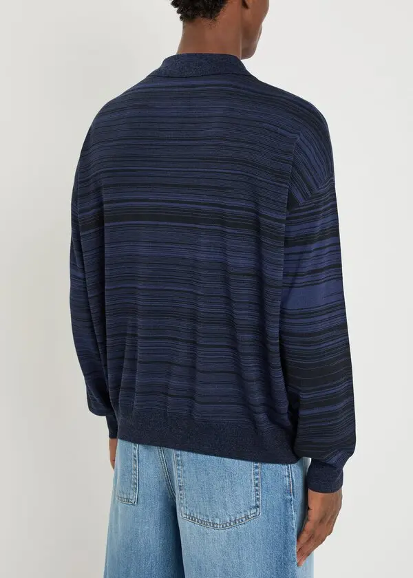 Loewe Logo-embroidered Striped Wool Polo - Navy