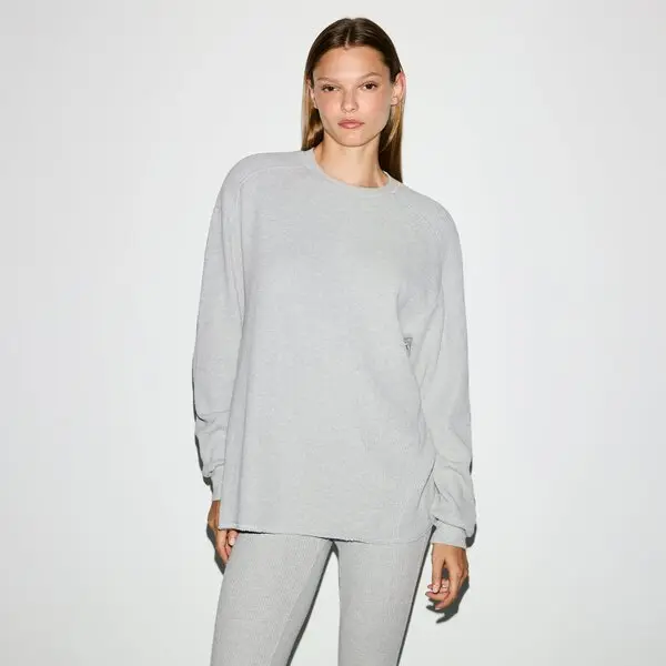 SKIMS Heavy Waffle Oversized Crewneck - Light Heather Grey