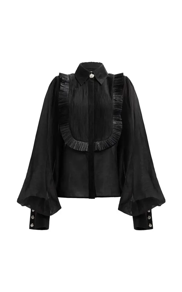 Aje Perilla Voluminous Linen-blend Blouse - Black