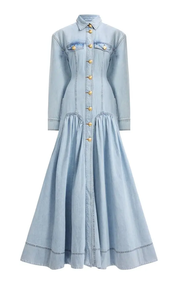 Aje Tia Button-front Denim Maxi Dress - Light Blue