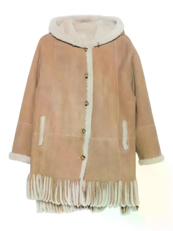 LISKA Hooded Fringed Shearling Coat