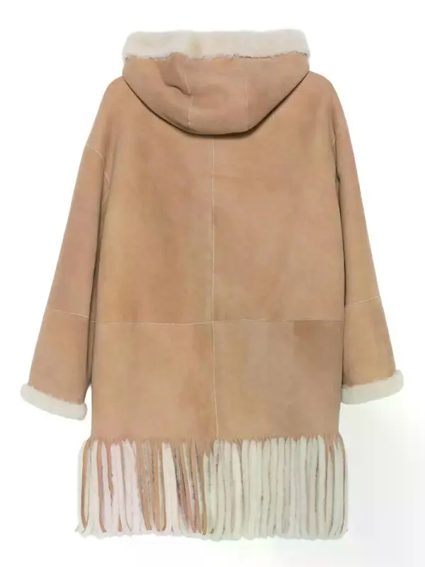 LISKA Hooded Fringed Shearling Coat