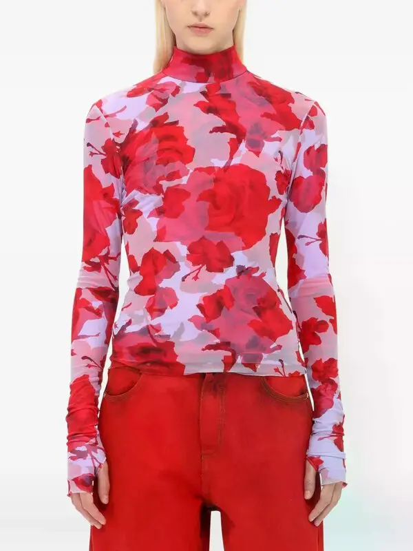 MSGM Floral-print Top - Red