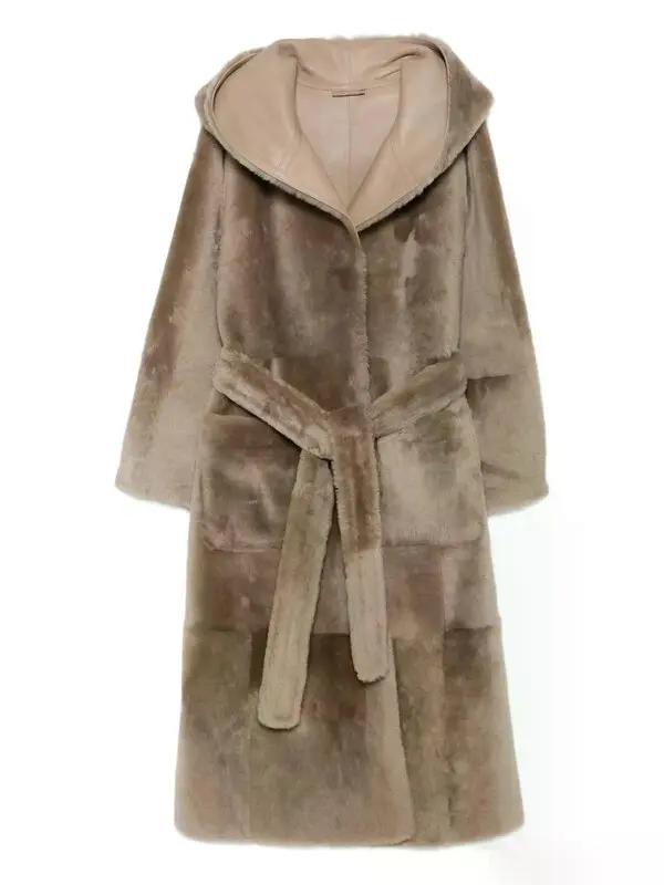 LISKA Leather-trimmed Hooded Coat - Brown