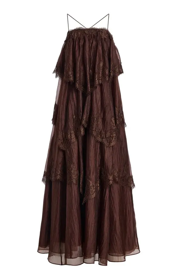 Aje Ophelia Lace-trimmed Gown - Brown