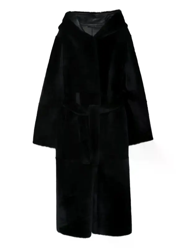 LISKA Hooded Belted Coat - Blue