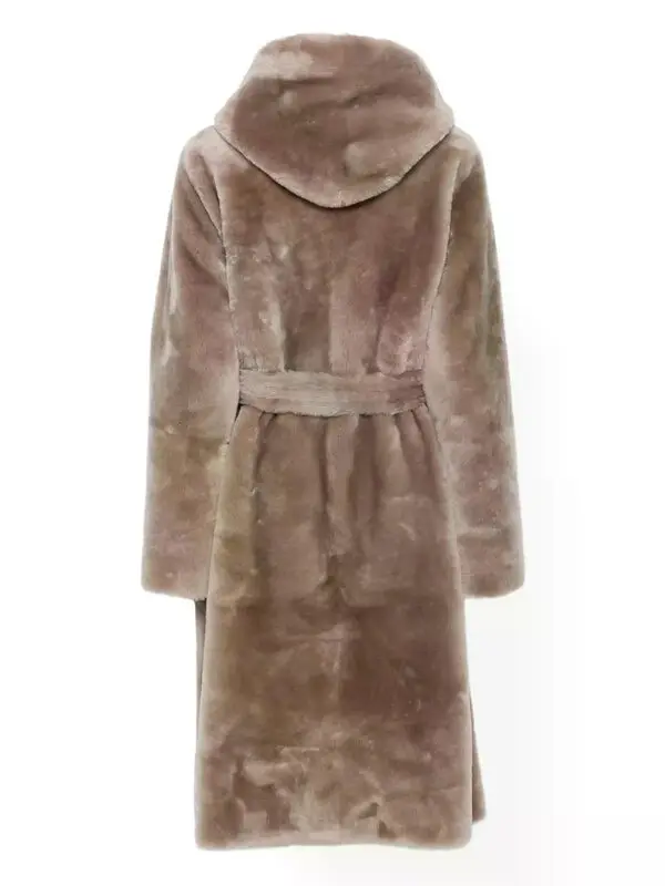 LISKA Hooded Belted Shearling Coat