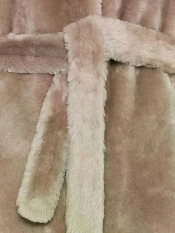 LISKA Hooded Belted Shearling Coat