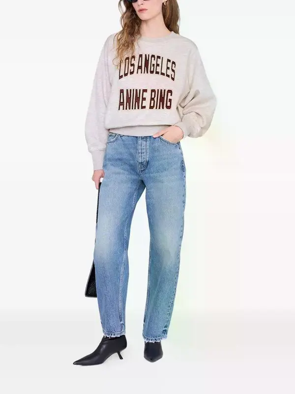 ANINE BING Embroidered Crew-neck Sweatshirt - Grey