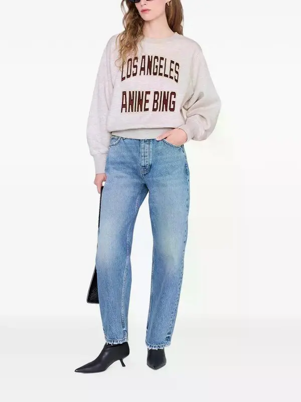 ANINE BING Embroidered Crew-neck Sweatshirt - Grey
