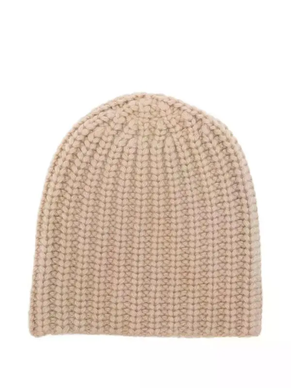 LISKA Cashmere Ribbed Beanie - Neutrals