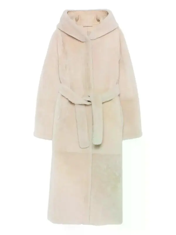 LISKA Hooded Belted Coat - Neutrals