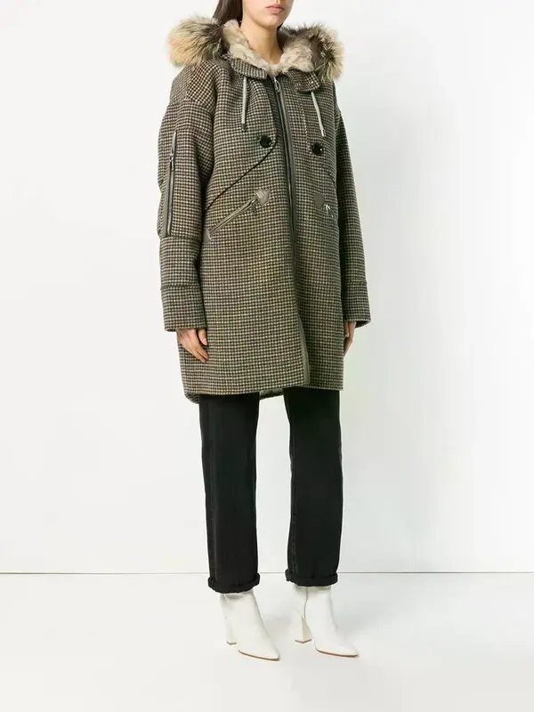 LISKA Houndstooth Print Hooded Coat
