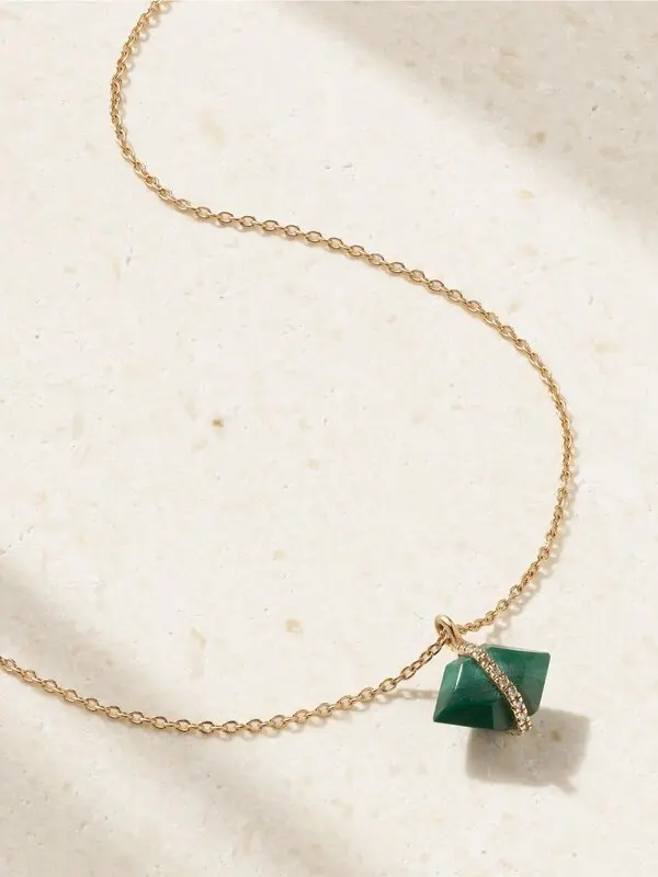 MELISSA JOY MANNING 14-karat Recycled Malachite, And Herkimer Diamond Pendant Necklace - Gold
