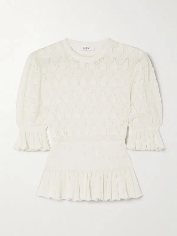 Chloé Pointelle-knit Wool-blend Peplum Sweater