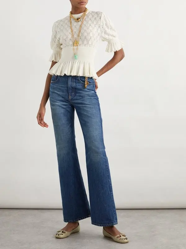 Chloé Pointelle-knit Wool-blend Peplum Sweater