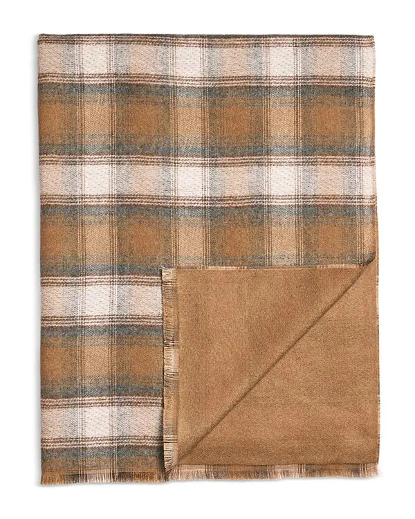 Bloomingdale'S Reversible Plaid Scarf With Cut Fringe - Camel/ Grey