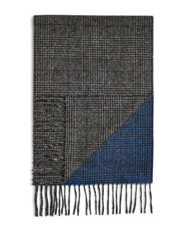 Bloomingdale'S Blocked Glen Plaid Cashmere Woven Scarf - Charcoal/ Blue/ Black