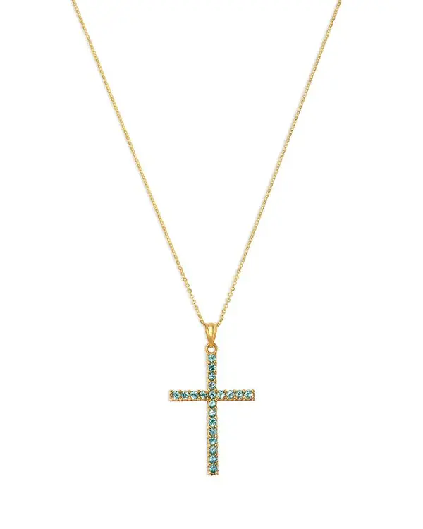 Bloomingdale'S Blue Topaz And 14k Yellow Cross Pendant Necklace - Gold