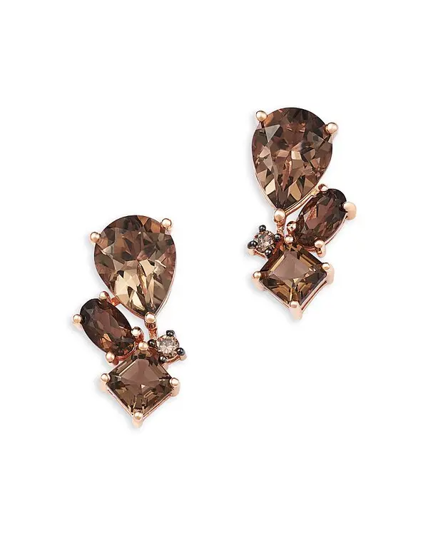 Bloomingdale'S 14k Yellow Smokey Quartz And Brown Diamond Earrings