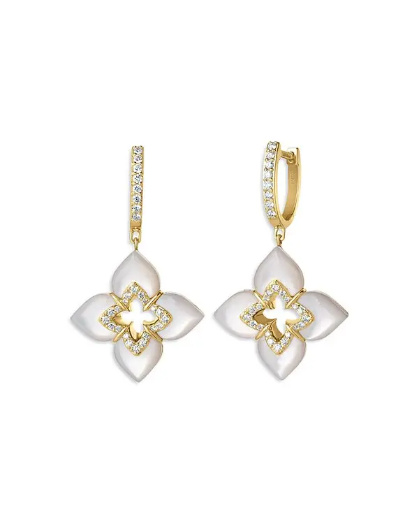 Roberto Coin 18k Yellow Venetian Princess Cabochon Mother Of Pearl & Diamond Flower Drop Earrings - Gold/white