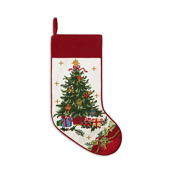 PEKING HANDICRAFT Tree With Presents Embroidered Needlepoint Stocking
