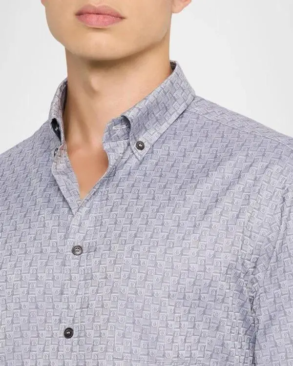 FERRAGAMO Apos;s Micro-gancini Cotton Sport Shirt With Pocket