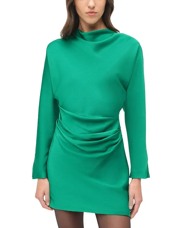 green maxi wedding dress Green Satin Long Prom Dress, Elegant A-Line Short Sleeve Formal Evenin main image 1