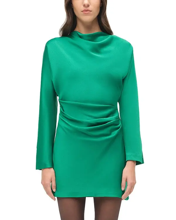 knee length dresses for ladies Kelly Green Floral Printed Split Frilled Tie Neck Tiered Long Sleeve M –  SSYS main image 0