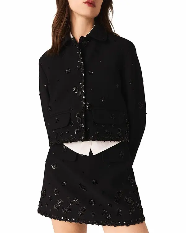 Maje Vogueloir Short Embroidered Jacket - Black