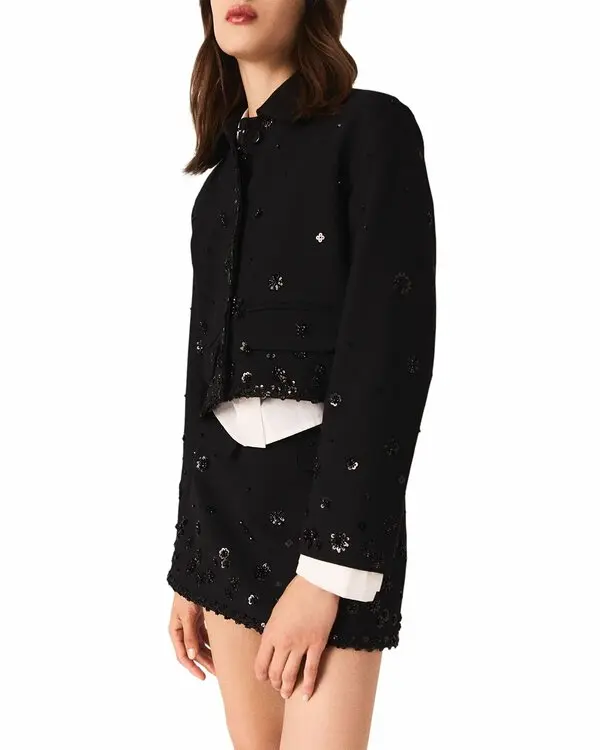 Maje Vogueloir Short Embroidered Jacket - Black
