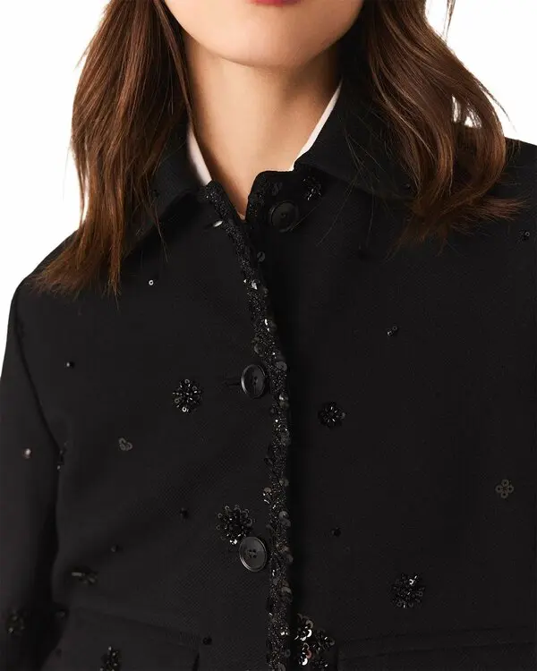 Maje Vogueloir Short Embroidered Jacket - Black