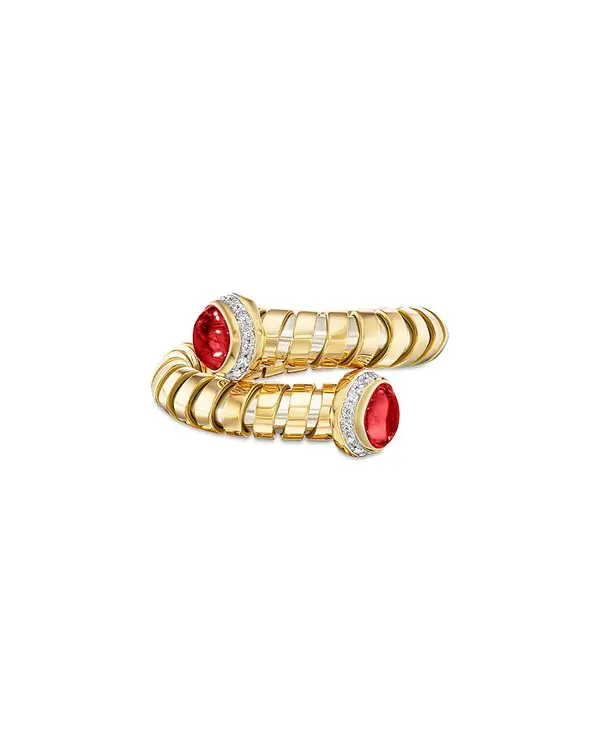 Marina B Ruby And Diamond Bypass Ring In Titanium And 18k Yellow Gold - Red/gold