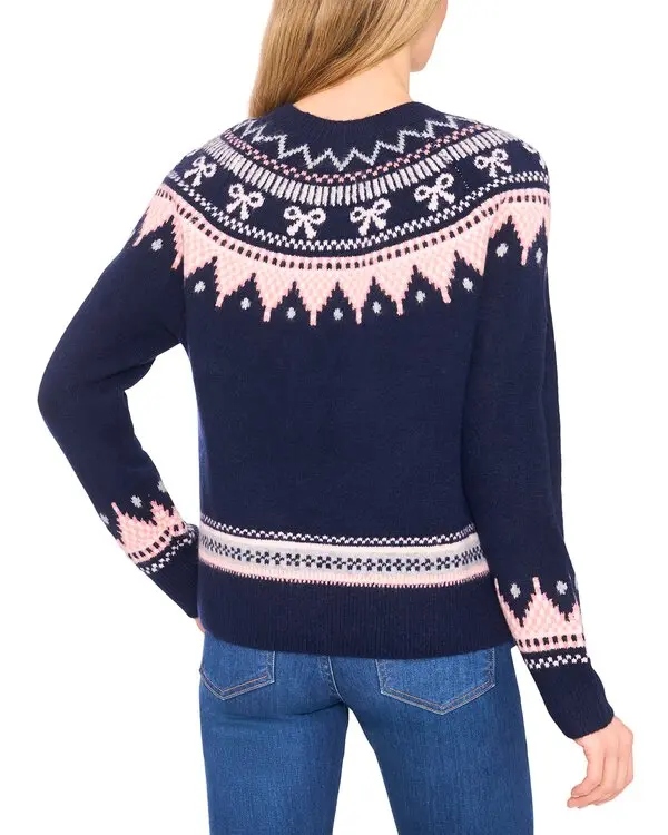 CECE DUPRAZ Fair Isle Crewneck Sweater With Ribbon Detail
