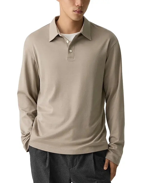 Theory Relaxed Long Sleeve City Interlock Polo Shirt - Feather